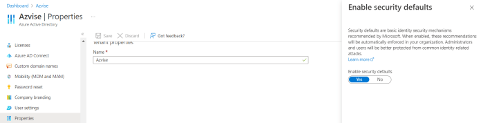 How to enable and disable Security Defaults – Azvise