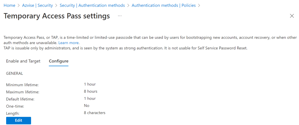 Temporary Access Pass sign in was blocked due to User Credential Policy – Azvise